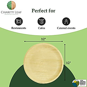 Charity Leaf Disposable Palm Leaf 12" Round Plates (25 pieces) Bamboo Like Serving Platters, Disposable Boards, Eco-Friendly Dinnerware For Weddings, Catering, Events