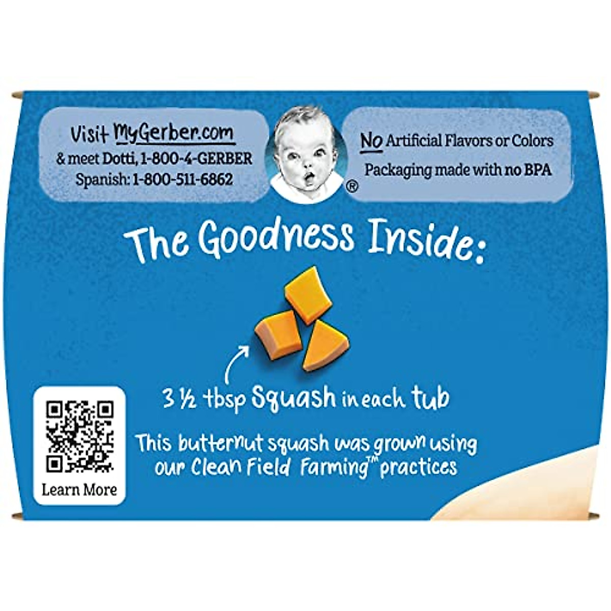 Gerber Natural for Baby 1st Foods Baby Food Tubs, Butternut Squash, Non-GMO Pureed Baby Food, Made with Natural Vegetables, 2 - 2 OZ Tubs/Pack (Pack of 4)