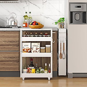 CHLORYARD Slim Storage Cart, 4-Tier Kitchen Rolling Cart Narrow Storage Cabinet with Handle & Wheels, Metal Rolling Shelf Unit for Kitchen Bathroom Laundry Small Places(5 in Width/White)