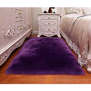 Luxury Plush Fuax Sheepskin Area Rug Fluffy Fuax Fur Shag Carpet Children Play Carpet for Living & Bedroom Sofa Purple,3x5ft