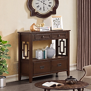 FRITHJILL 36in Wood Console Table, Modern Entry Sofa Table with Drawers and Open Storage Shelf (Espresso)