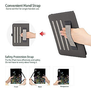 for iPad 10Th Generation Case, for iPad Case 10Th Generation 2022, for iPad 10Th Gen Case 10.9 Inch Pencil Holder/Hand Strap/Pocket, Adjustable Stand, Auto Wake/Sleep, Black Flower Floral