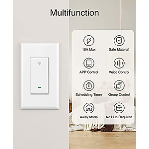 OHMAX Smart Switch, Single Pole, 2.4Ghz WiFi Smart Light Switch for Lights Works with Alexa and Google Home, Neutral Wire Required, Remote and Voice Control, UL Certified (4 Pack)