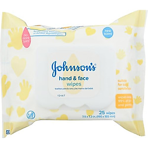 Johnson's Hand & Face Baby Sanitizing Cleansing Wipes for Travel and On-the-Go, No More Tears Formula, Paraben and Alcohol Free, 25 ct