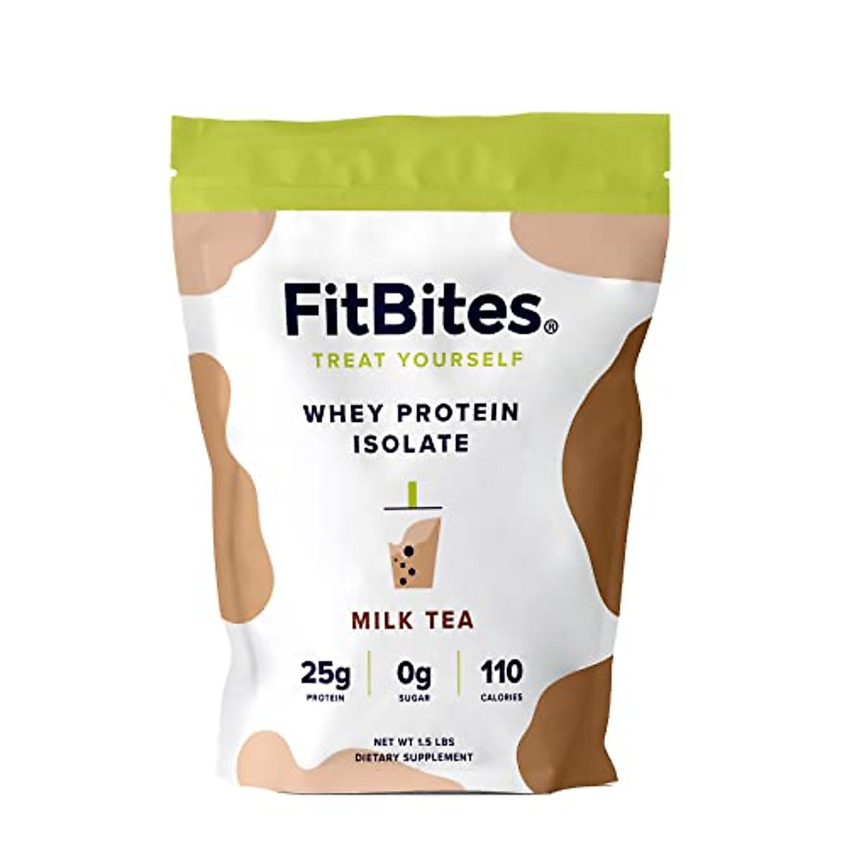 FitBites 100% Whey Isolate Protein Powder (Milk Tea), 5.9g BCAAs, Gluten Free, Zero Sugar