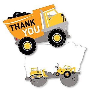 Big Dot of Happiness Dig It - Construction Party Zone - Shaped Thank You Cards - Baby Shower or Birthday Party Thank You Note Cards with Envelopes - Set of 12