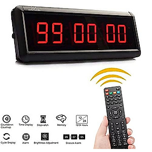 Leadleds 1.5 inch Gym Timer, Digital Clock Display Countdown Count Up LED Timer for Home Office Use Stopwtach with Remote
