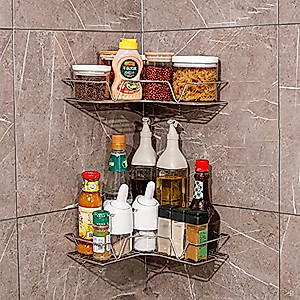 FABROK Corner Shower Caddy, Wall Mounted Shower Rack With No Drilling Strong Adhesive, Stainless Steel Corner Shelves for Kitchen Bathroom Organizer(2 Pack)