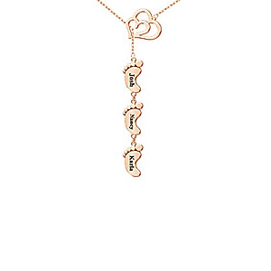 EVER2000 Personalized Mothers Necklace with 1/2/3/4/5 Child Name Custom Engraved Baby Feet Charms Name Necklace for Mom Customized Baby Feet Necklace with Heart/Infinity/Diamond Mom Heart Symbol/Love
