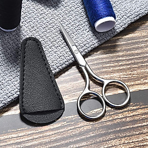 HITOPTY Small Facial Hair Scissors, Straight Tip Grooming Scissors for Eyebrows, Beard, Ear, Nose, Moustache Trimming Snips Beauty Kit with PU Case 3.5inch Stainless Steel