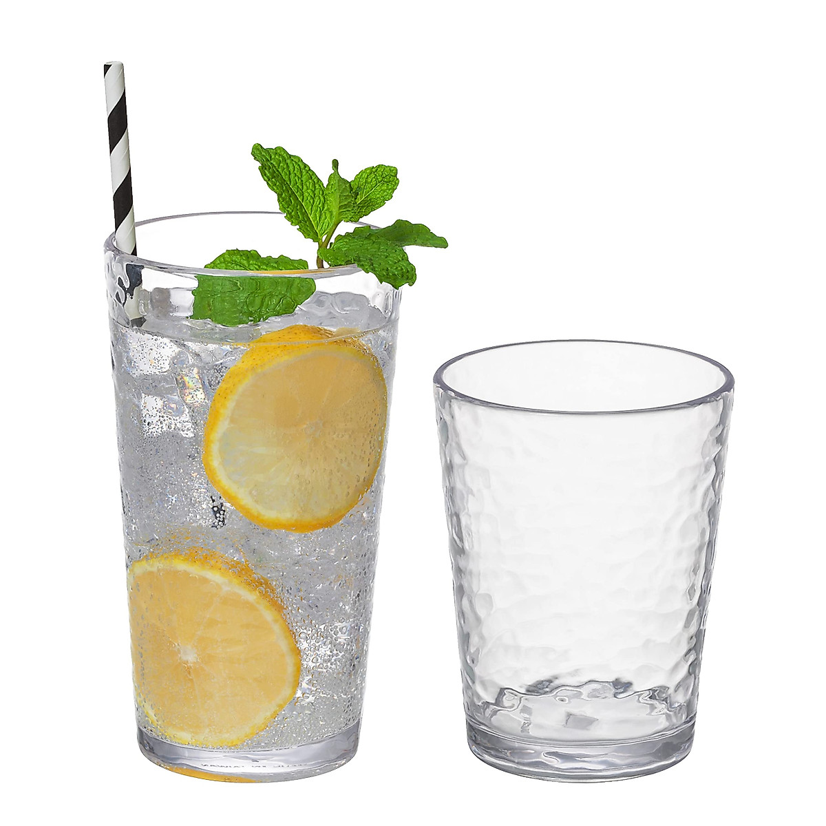 KLIFA- NICE- 14.7 & 20 ounce, Set of 8, Acrylic Tumbler & Highball Drinking Glasses, BPA-Free, Stackable Plastic Drinkware, Dishwasher Safe Cups, Clear