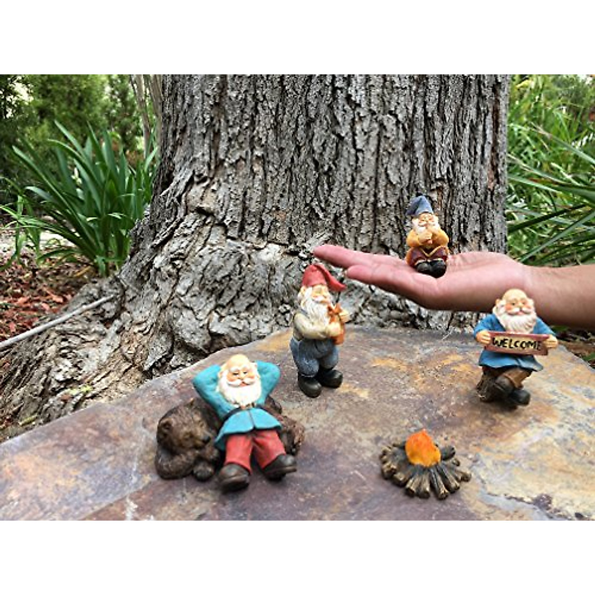 GlitZGlam Happy Gnomes Camp - 6 Piece Garden Gnome Set for The Miniature Fairy Garden