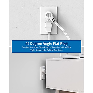 Flat Extension Cord 15 ft, NTONPOWER Ultra Thin Flat Extension Cord Under Carpet, Rug, Door, Wall Mount Power Strip Flat Plug with 4 Outlets 2 USB, Overload Protection for Home Office Indoor, White