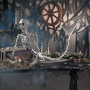 Fun Express 73", 6 Ft, Life Size Original Mermaid Skeleton decor Halloween Decoration, Plastic, Posable, Outdoor and Indoor Use, Halloween and Mystical Decor