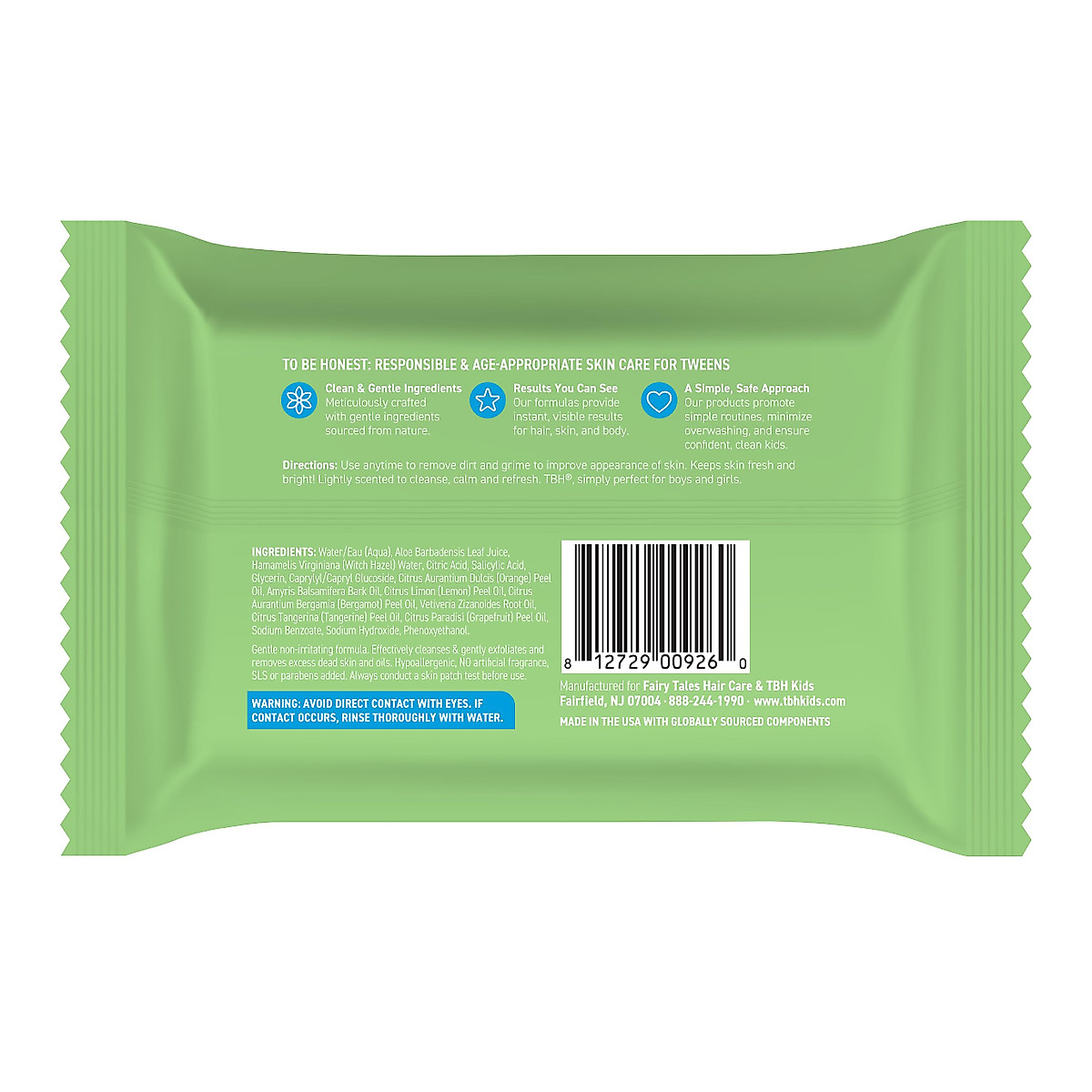 TBH Kids Spot Wash Wipes - Cleansing Face Wipes - Acne Prevention - Sulfate, Paraben Free - 30 Pack.