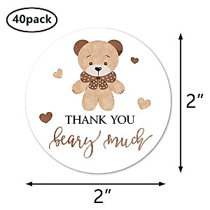Brown Bear Thank You Stickers, 2 Inch Bear Boy Or Girl Baby Shower Birthday Party Labels 40-Pack