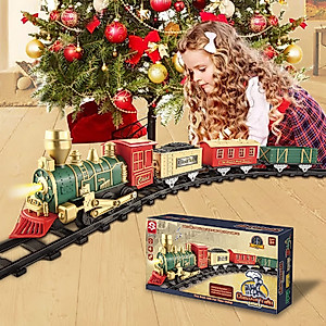 JUQU Train Set-Electric Train Sets for Boys Toddlers Classical Train Toys,Battery-Powered Locomotive Engine with Sound and Lights, 3 Cars &10 Tracks, Christmas Toy Train for Age 3 4 5 6 Years Old Kids