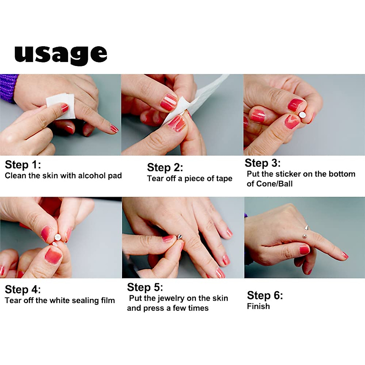 HEKEUOR Fake Nose Lip Eyebrow Non-Piercing Body Jewelry Stainless Steel 5mm Ball/Spike Kit Sticker (Black 5mm)