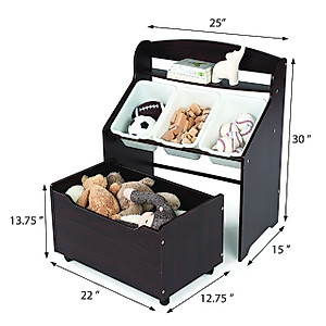 Humble Crew Toddler-Size Storage Unit with Rolling Toy Box, Espresso & White