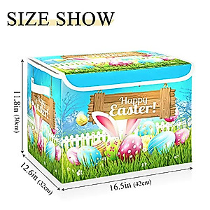 senya Easter Storage Baskets Collapsible Storage Bins with Lids, Happy Easter Eggs Bunny Storage Boxes Clothes Baskets for Organizing