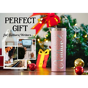 Onebttl Writer Gifts for Women - Future Author - 20oz/590ml Glitter Stainless Steel Insulated Tumbler with Straw - Graduation/Birthday/Christmas Gift for Writers, Novelist - Glitter Pink