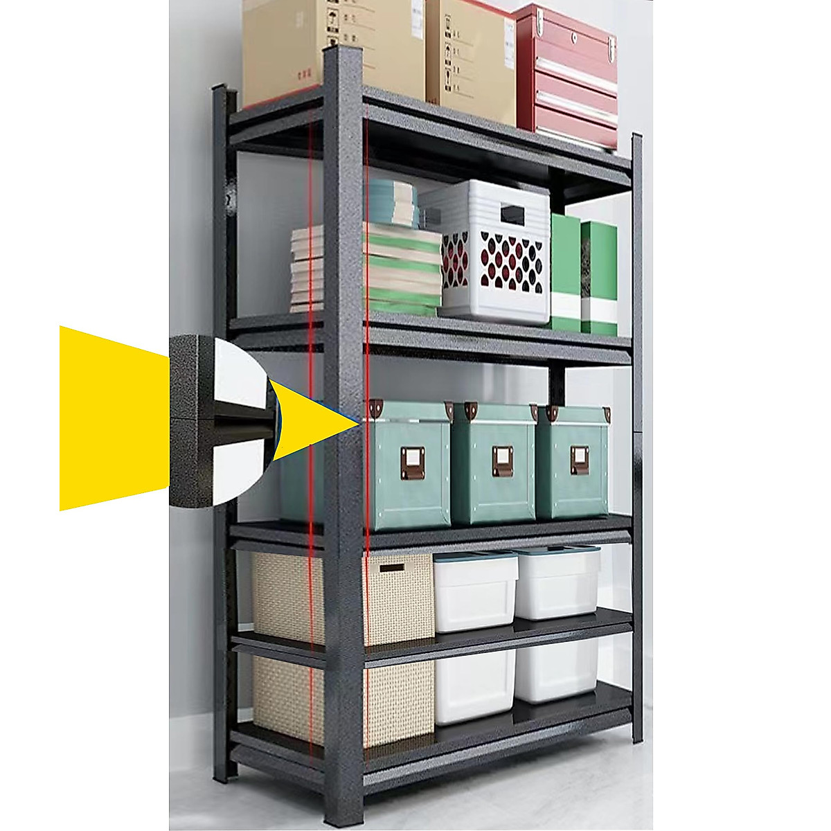 Boncun 5 Tier Utility Shelves Metal Storage Shelves Garage Shelving Unit Adjustable Garage Storage Shelves Storage Racks Heavy Duty Shed Shelving (Black, 5 Tier)