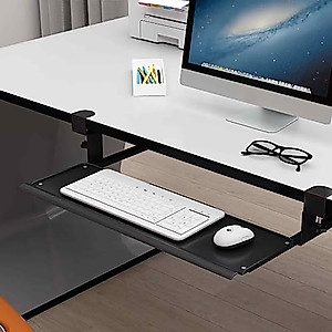 Clamp Keyboard Tray, Sliding Keyboard Tray Under Desk, Adjustable Keyboard Tray Under Desk, Made of Metal Steel, Strong and Stable, Black