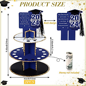 Spakon 2 Pcs 2024 Graduation Money Holder for Cash Gift Graduation Gift Money Holder Tower Tiered Cash Cake with 25 Holes for Congrats Grad Class of 2024 Graduation Party Supplies Decorations