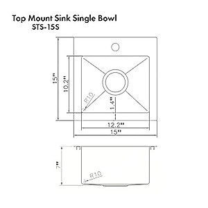 ZLINE 15" Donner Topmount Single Bowl Bar Kitchen Sink in Stainless Steel (STS-15)