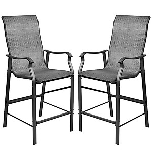 VONZOY Outdoor Bar Stools Set of 2, Comfortable Bar Height Outdoor Chairs, Patio Bar Stools w/All-Weather Mesh, 300lb Capacity (Grey)
