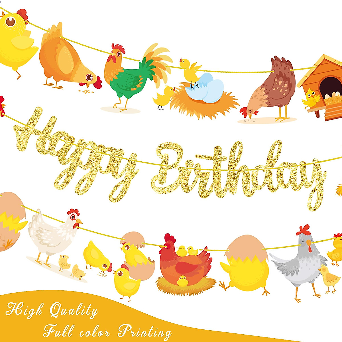 Chicken Birthday Banners 3PCS Chicken Birthday Party Decorations Glitter Gold Chicken Farm Birthday Party Supplies for Chick Backyard Theme Baby Shower Decorations
