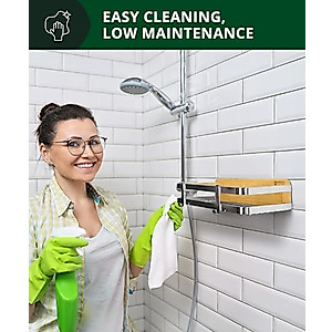 ROYAL CRAFT WOOD Bathroom Shower Caddy Organizer & Bath Product Holder for Wall - Self Adhesive Over The Toilet Storage Shower Shelves for Inside Shower - Shower Storage Suction Rack (2-Pack)