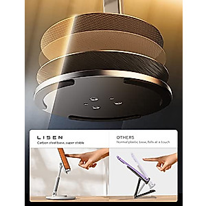 LISEN 360 Degree Rotation Cell Phone Stand Holder for Desk, Foldable, Adjustable, Ergonomic, Portable, Pocket Friendly, Slim Profile, Compatible with iPhone 14, iPad Tablet 4-10"