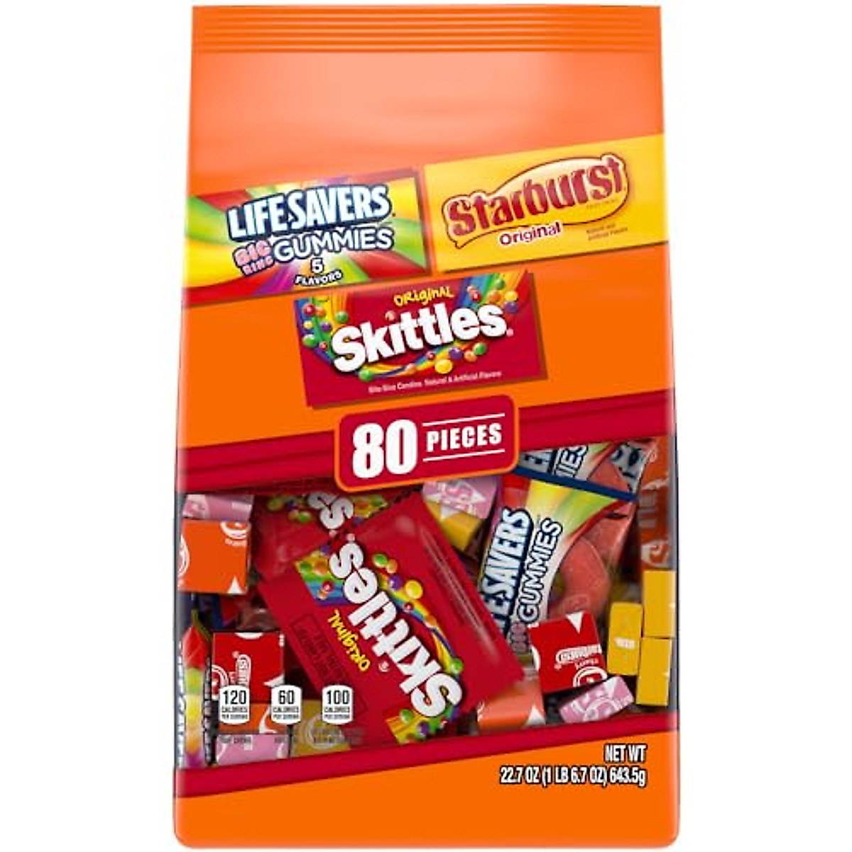 SKITTLES, STARBURST & LIFE SAVERS Fun Size Variety Pack Summer Chewy Candy Assortment, 22.7 oz, 80 Piece Bulk Candy Bag