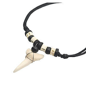 Swimmi Genuine Shark Tooth Necklace for Men, Mako Shark Tooth Necklace, Handmade Wooden Beads adjustable Cords Shark Tooth Necklace for Women Jewelry EA200