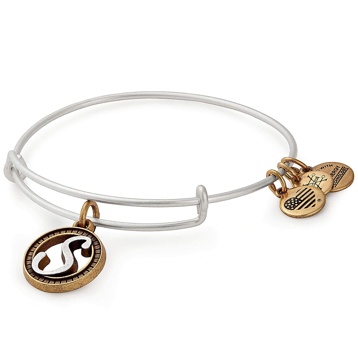 Alex and Ani Women's Initial S II Bangle Two Tone Bracelet, Rafaelian Silver