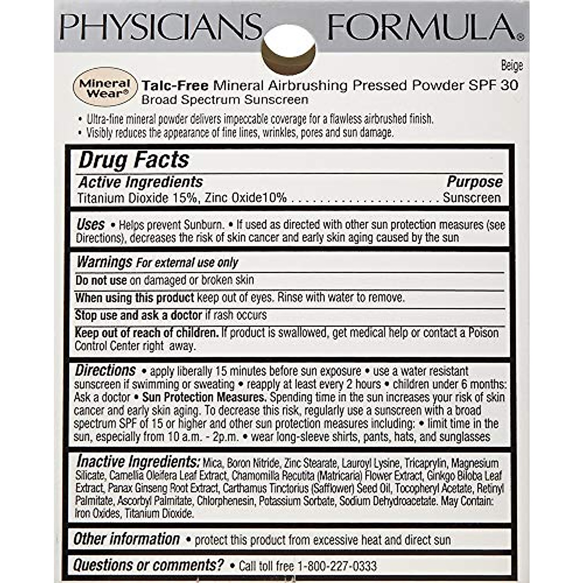 Physicians Formula Mineral Wear Talc-Free Mineral Airbrushing Pressed Powder SPF 30 Beige | Dermatologist Tested, Clinicially Tested