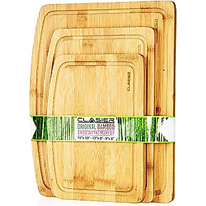 Organic Bamboo Cutting Boards for Kitchen Set of 3 - Eco-Friendly 100% Natural Bamboo Wooden Chopping Board with Juice Groove for Food Prep, Meat, Vegetables, Fruits, Crackers & Cheese - by Clasier