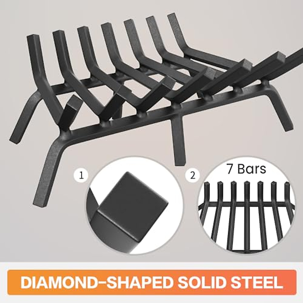 HYTXEN 24 inch Fireplace Grate Heavy Duty Solid Steel Indoor Chimney Hearth Bar Fire Grates for Outdoor Kindling Tools Pit Wrought Iron Wood Stove Firewood Burning Rack Holder Black
