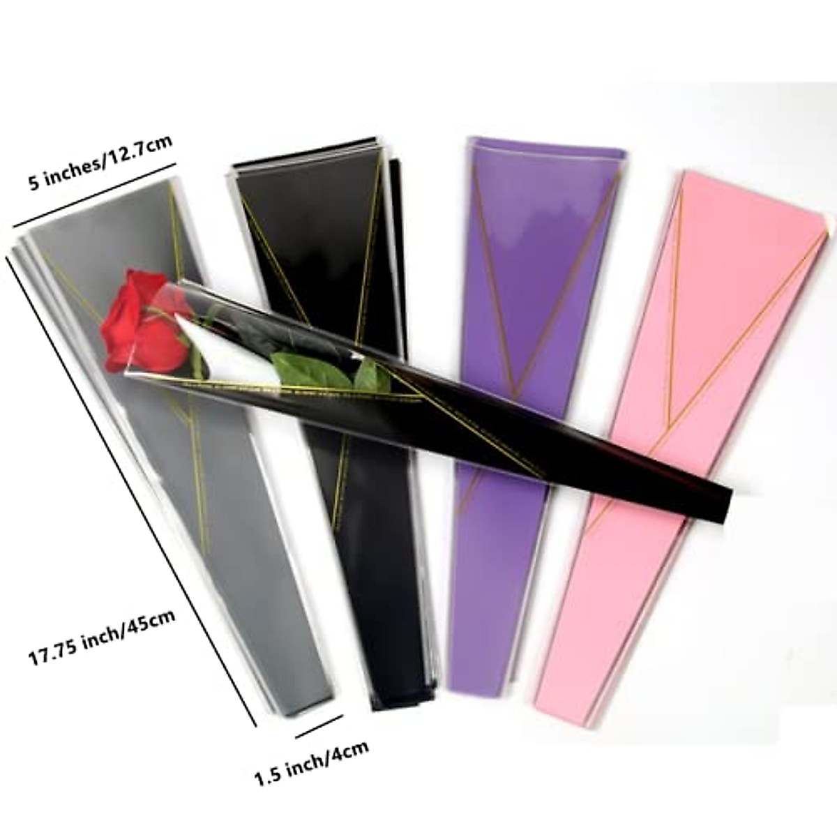 100 Counts Single Floral packaging bag,Single Rose Sleeve,Single Rose And Carnations Flower Wrapping Paper,Flower Bouquet Sleeve Bag for Mother's day Valentines Day Wedding Birthday Gift (Black+White)