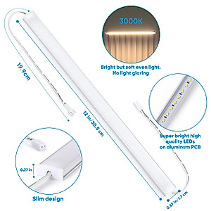 Litever Under Cabinet Lighting Kit Plug in, 6 pcs 12 Inches LED Light Bars. Super Bright Dimmable Linkable for Kitchen Undercabinet Counter Top Shelf Pantry Closet Display Lighting. Warm White 3000K