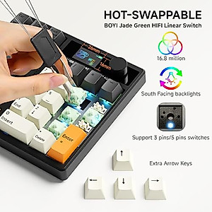 BOYI TD31Pro Mechanical Number Pad,Bluetooth5.0/2.4G/Type-C Wireless Numeric Keypad,RGB HotSwap Numpad with Screen&Knob,PBT Keycaps Rechargeable Gasket Number keypad for PC Laptop Desktop(Black-Grey)