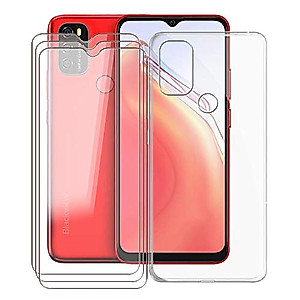 Phone Case for Blackview A70 (6.52"), with [3 x Tempered Glass Protective Film], KJYF Clear Soft TPU Shell Ultra-Thin [Anti-Scratch] [Anti-Yellow] Case for Blackview A70 - Clear