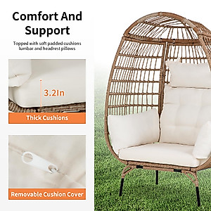 Wicker Patio Egg Chair Outdoor,Outdoor Furniture Chair,Rattan Papasan Chair with Removable Cushion Oversized Outdoor Egg Chair for Bedroom,Backyard,Living Room,Poolside,Patio,Hold up to 350 LBS,White