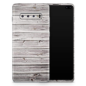 DesignSkinz Aged White Wood Planks 2 Protective Vinyl Decal Wrap Skin Cover Compatible with The Samsung Galaxy S20 (Screen Trim & Back Glass Skin)