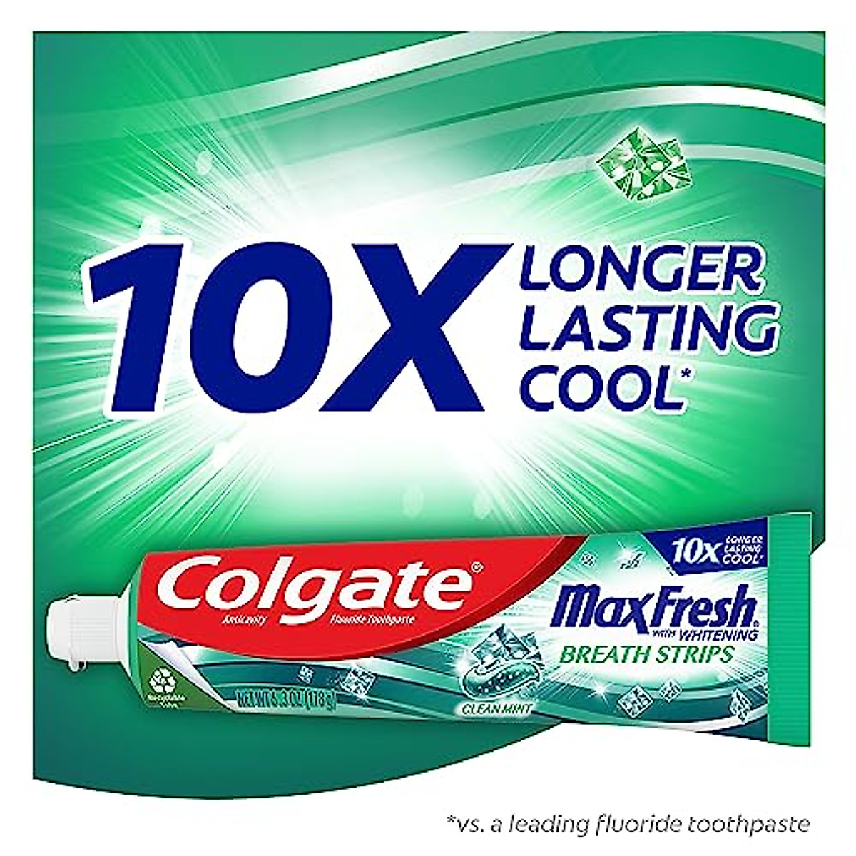 Colgate Max Fresh with Whitening Toothpaste with Mini Breath Strips, Clean Mint Toothpaste for Bad Breath, 6.3 Oz Tube. 3 Pack