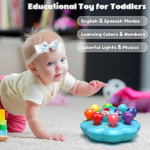 Bilingual Learning Toy for 1-2 Year Old Boy Girl, Light Up Baby Development Toy for 9-12-18 Month, Musical Interactive Educational Toddler Toys age 1-2, Christmas Birthday Gifts for 1+ Year Old