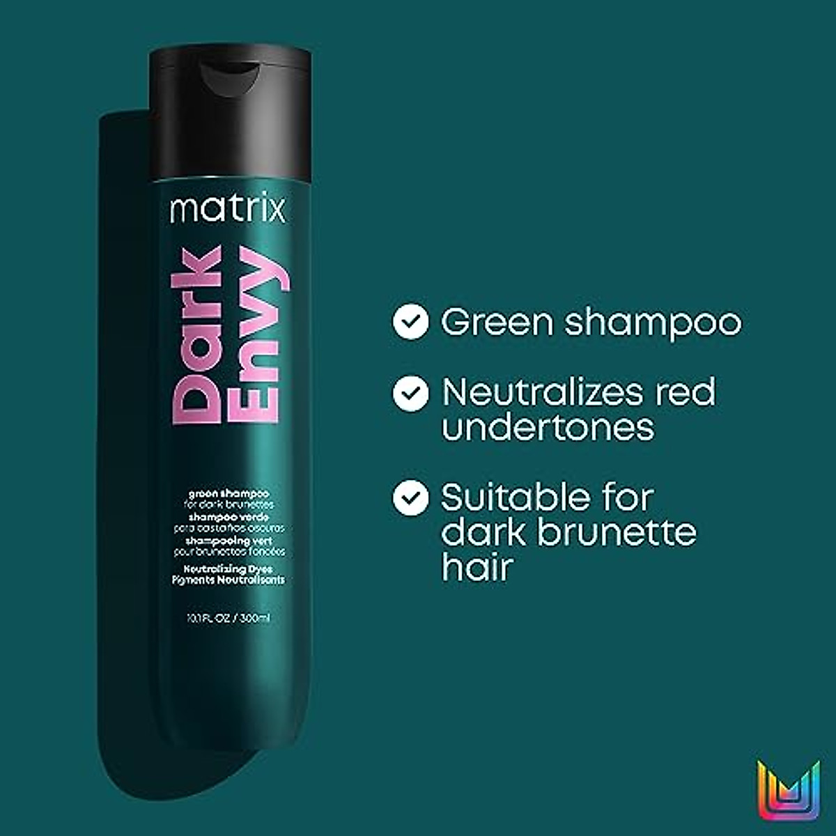 Matrix Dark Envy Color-Depositing Green Shampoo | For Neutralizing Red Undertones in Dark Brown or Black Hair | Cool, Glossy Finish | Salon Shampoo | Packaging May Vary | 10.1 Fl. Oz. | Vegan