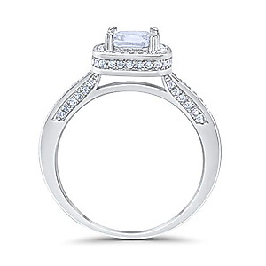 Blue Apple Co. Art Deco Vintage Style Halo Wedding Engagement Ring Round Simulated Cubic Zirconia 925 Sterling Silver Size-11