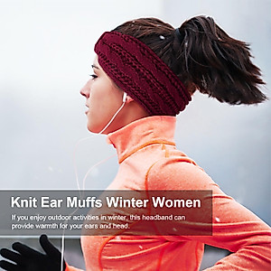 Warm Winter Headbands for Women Cable Crochet Turban Ear Warmer Headband Gifts with Plush, Double Twist Multicolour 1(4 Pack)